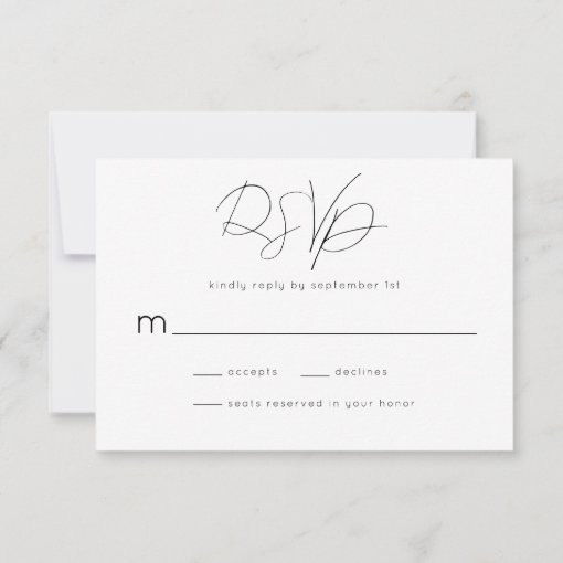 Modern Black And White Script Wedding RSVP Card | Zazzle