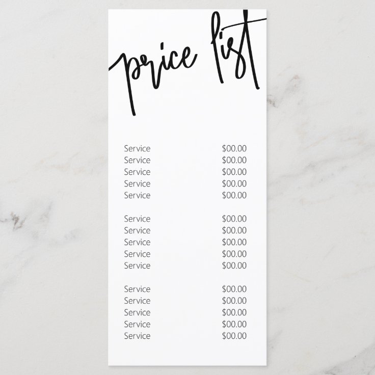 Modern Black and White Service Price Menu | Zazzle