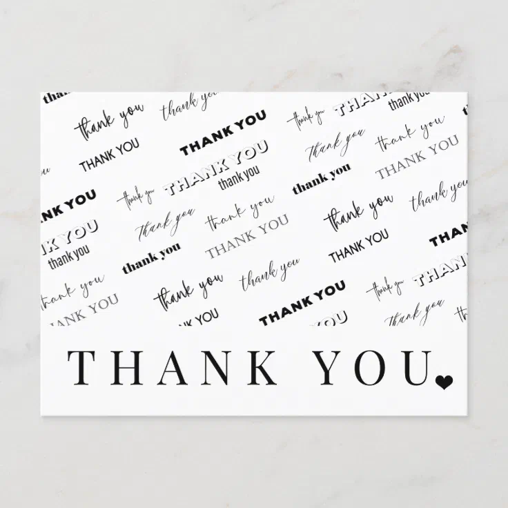 Modern black and white simple script thank you postcard | Zazzle