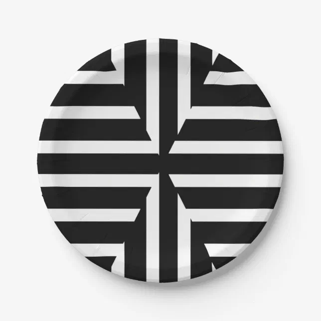 Modern black and white solid stripes paper plate | Zazzle