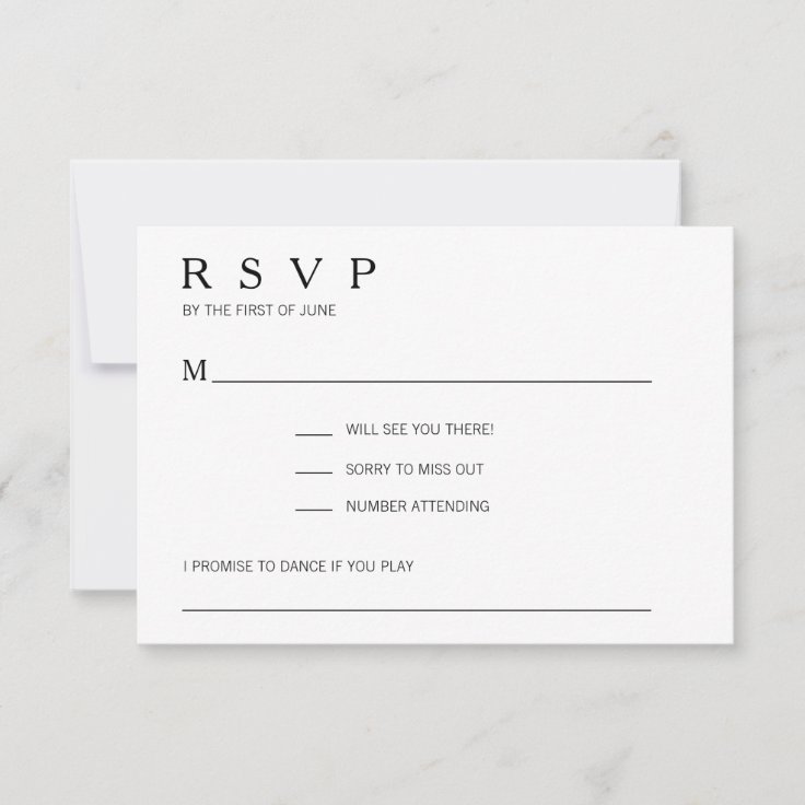 Modern Black and White Song Request Wedding RSVP Card | Zazzle