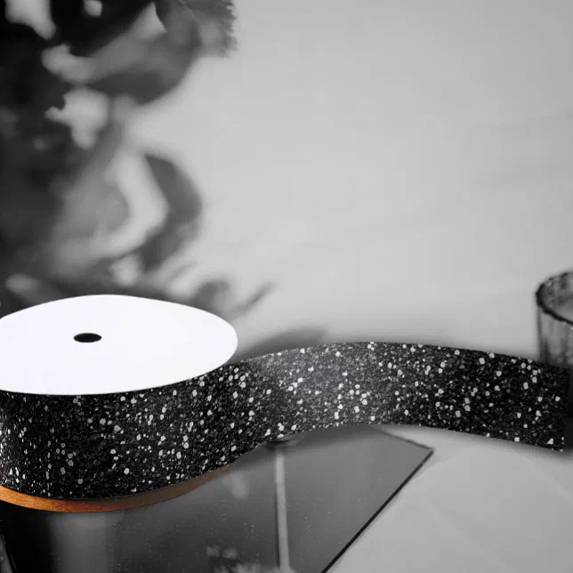 Modern Black and White Sparkling Faux Glitter Satin Ribbon | Zazzle