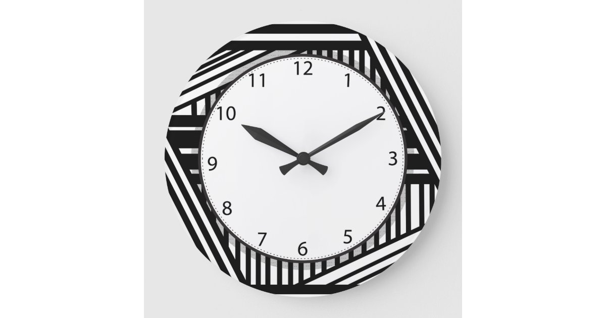 Modern Black and White Stripes Crosshatch Large Clock | Zazzle
