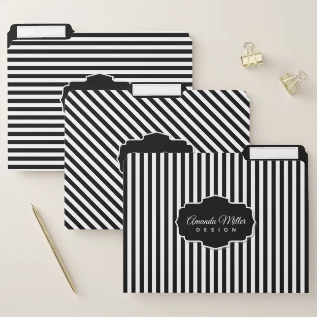 Modern Black And White Stripes File Folder | Zazzle