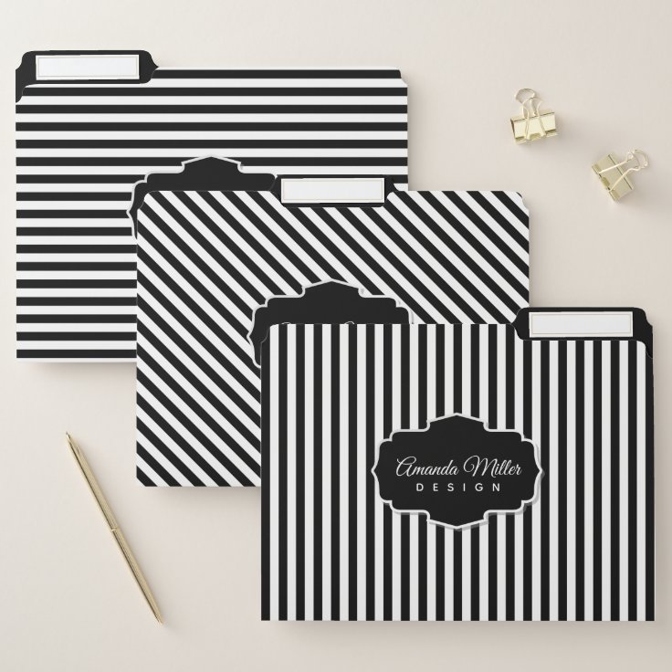 Modern Black And White Stripes File Folder | Zazzle