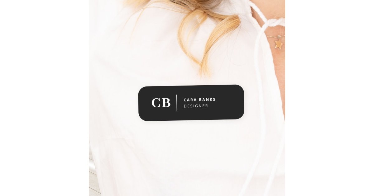 Modern Black and White Trendy Stylish Monogram Name Tag | Zazzle