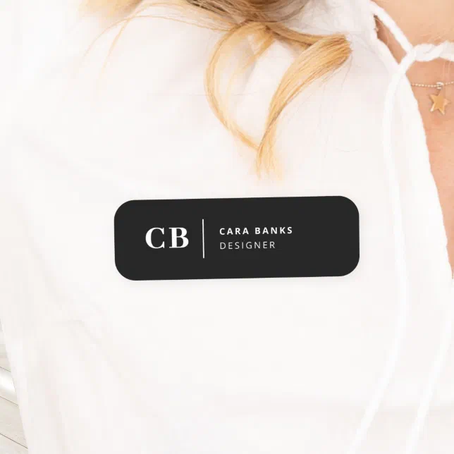 Modern Black and White Trendy Stylish Monogram Name Tag | Zazzle