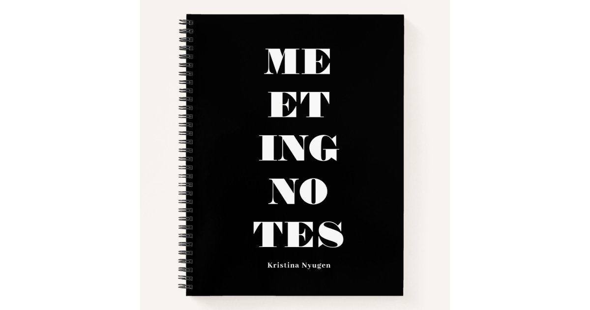 Modern Black and White Typography Meeting Notes Notebook | Zazzle