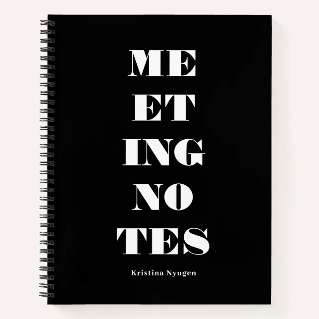 Modern Black and White Typography Meeting Notes Notebook | Zazzle