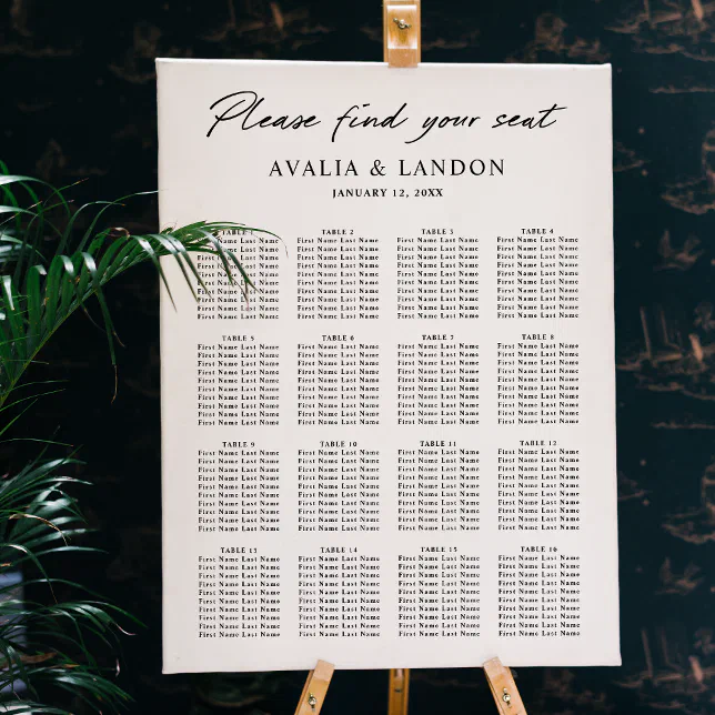 Modern Black and White Wedding Seating Chart Foam Board | Zazzle