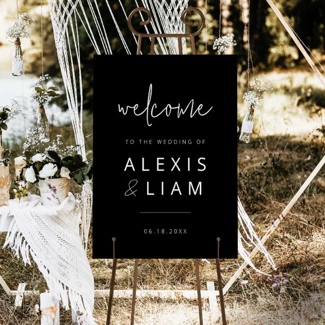 Modern Black and White Wedding Welcome Sign | Zazzle