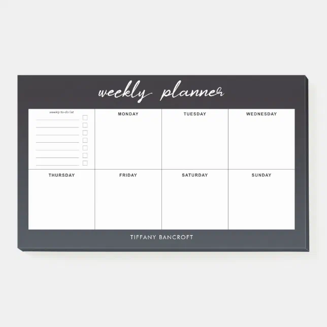 Modern Black and White Weekly Planner Post-it Notes | Zazzle