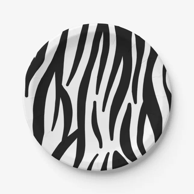 Modern black and white zebra stripes pattern paper plates | Zazzle