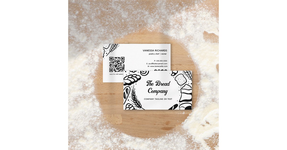 Modern Black Baked Goods Border QR Code Bakery Business Card | Zazzle