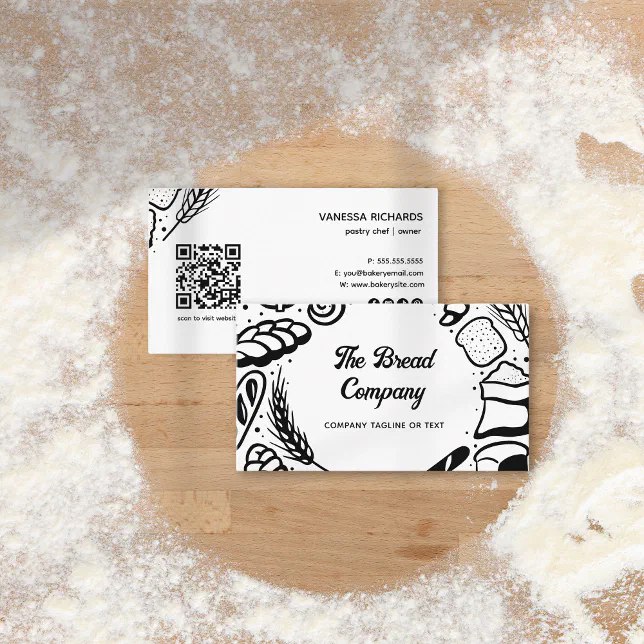 Modern Black Baked Goods Border QR Code Bakery Business Card | Zazzle