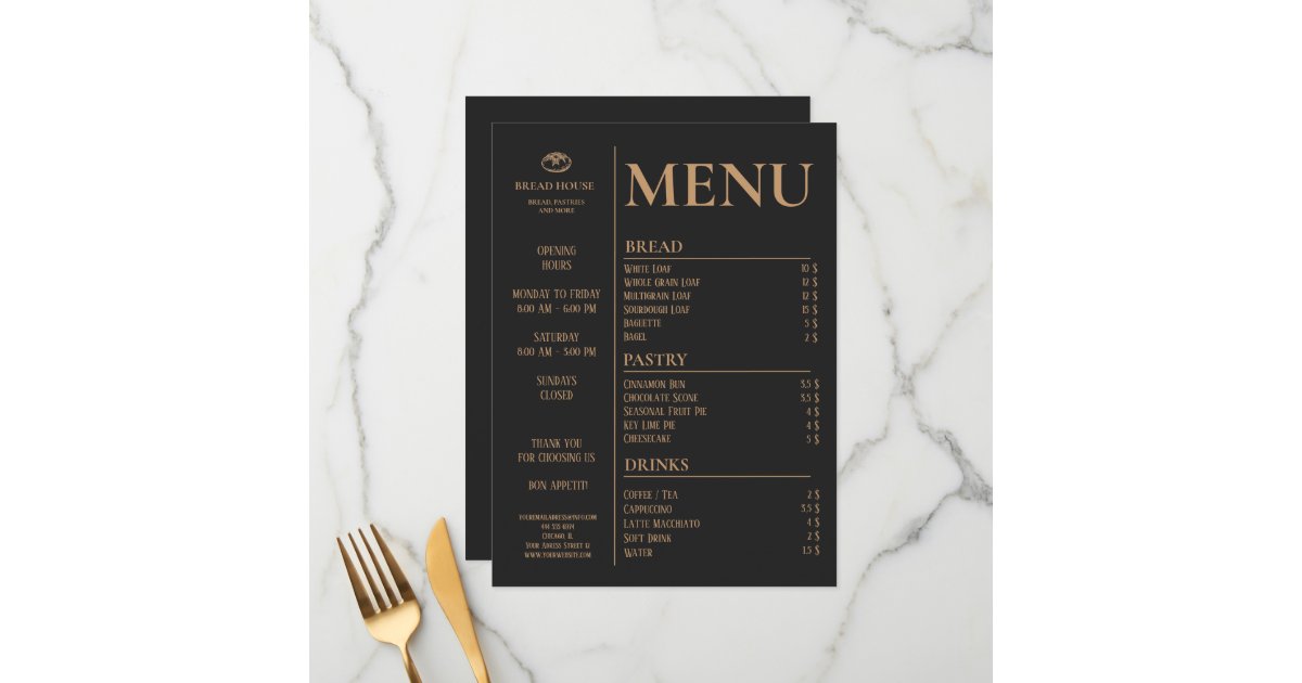 Modern Black Bakery, Caffee Table Menu | Zazzle