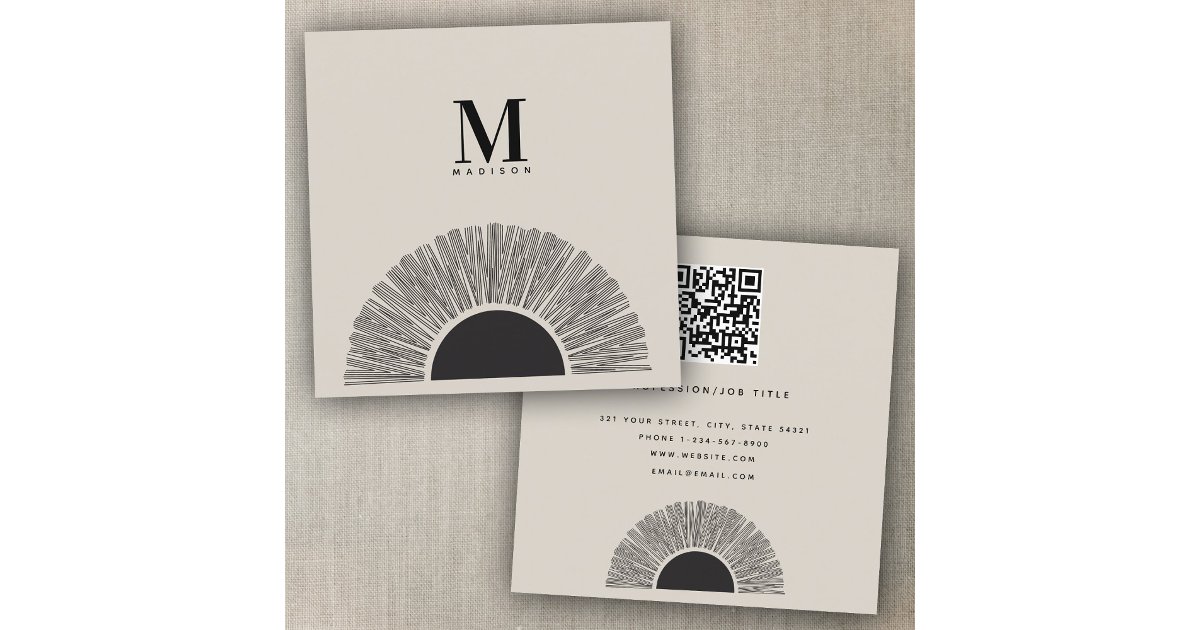 Modern Black & Beige Sunset Abstract Art QR Code Square Business Card ...