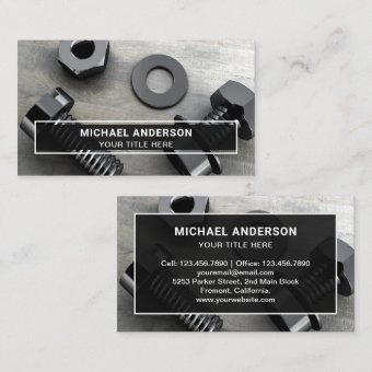 Modern Black Bolt and Nut Fasteners Hardware Store Business Card | Zazzle
