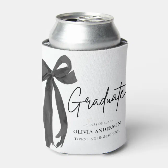 Modern Black Bow Coquette Graduate Graduation Can Cooler | Zazzle