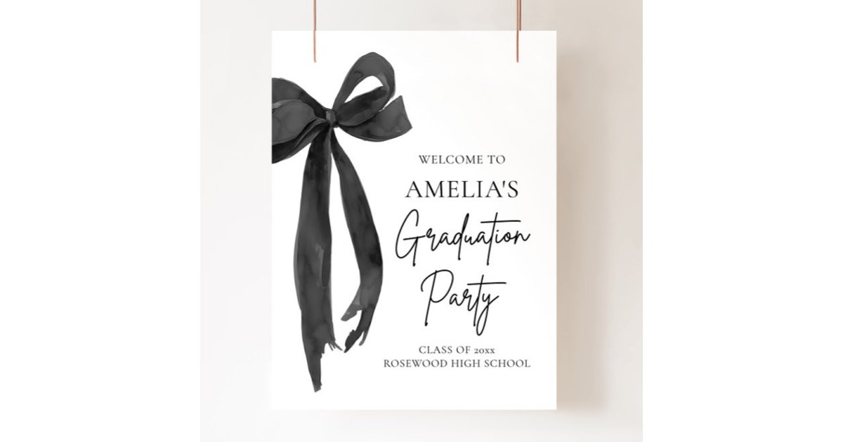 Modern Black Bow Coquette Graduation Party Welcome Poster | Zazzle