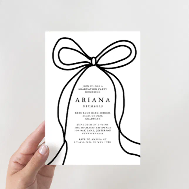 Modern Black Bow Graduation Party Invitation | Zazzle