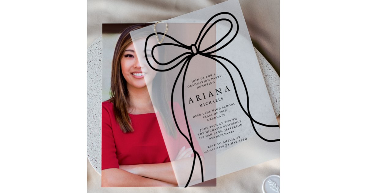 Modern Black Bow Graduation Party Vellum Invitations | Zazzle