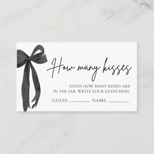 Modern Black Bow Guess How Many Kisses Game Ticket Enclosure Card | Zazzle