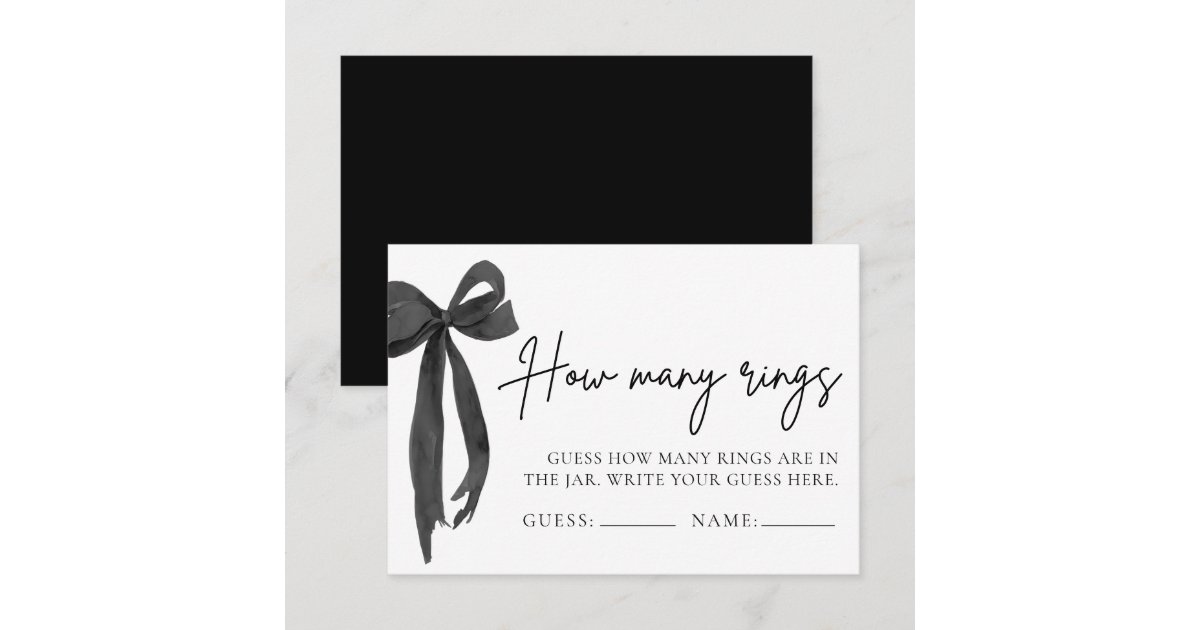 Modern Black Bow Guess How Many Rings Bridal Game Invitation | Zazzle