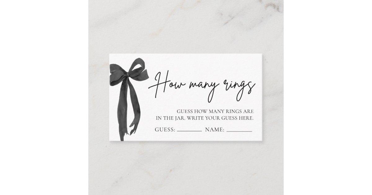 Modern Black Bow Guess How Many Rings Game Enclosure Card | Zazzle