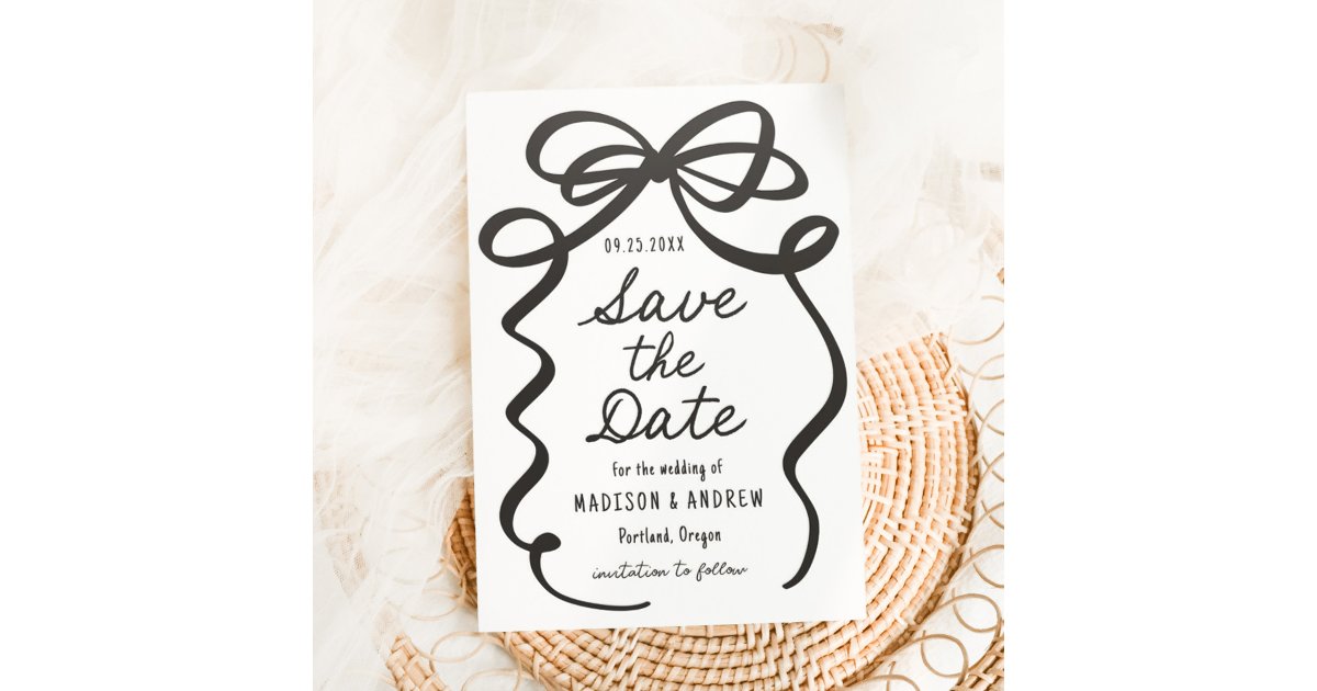Modern Black Bow Save the Date Letterpress Card | Zazzle
