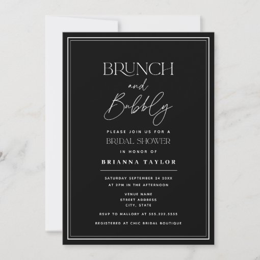 Modern Black Brunch & Bubbly Invitation | Zazzle