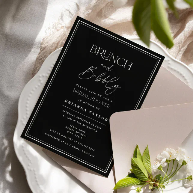 Modern Black Brunch & Bubbly Invitation | Zazzle