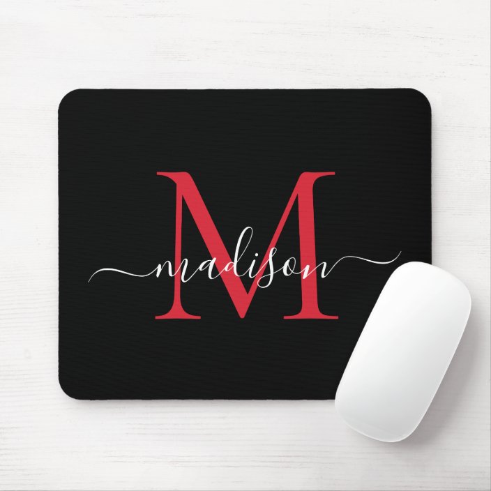 Modern Black Burgundy Red Monogram Girly Script Mouse Pad | Zazzle.com