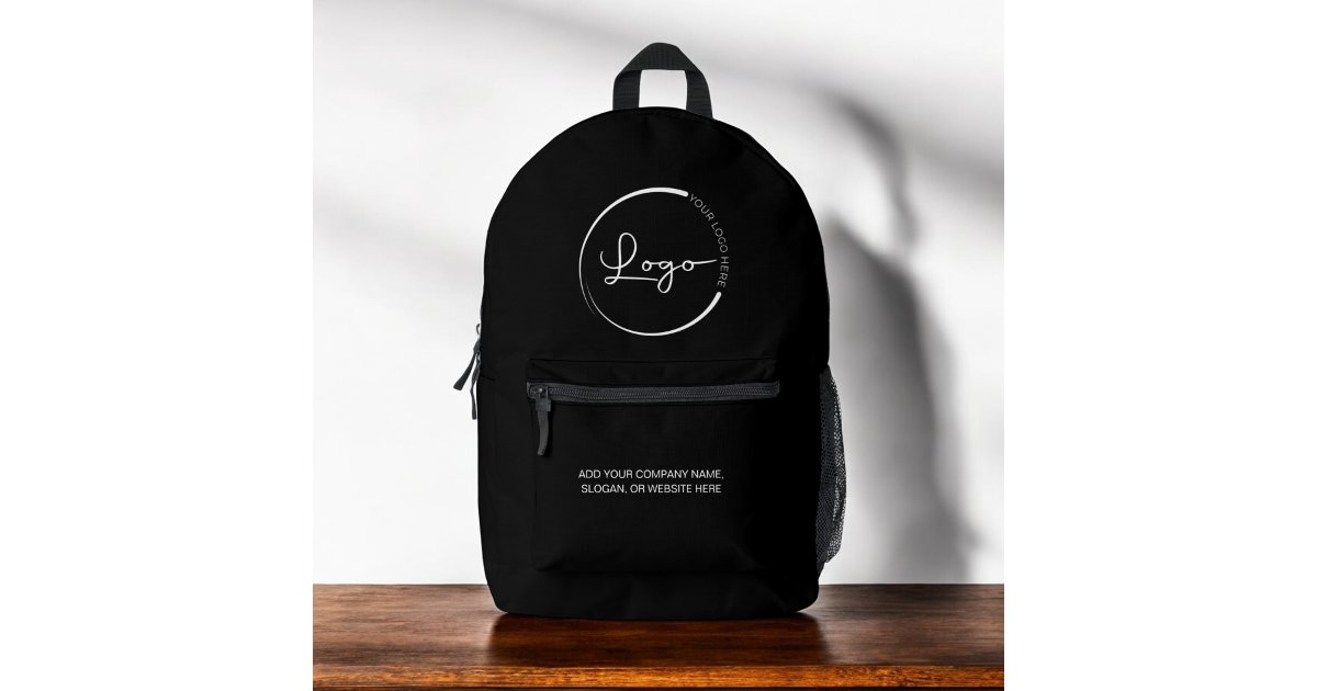 Modern Black Business Logo Corporate Printed Backpack | Zazzle