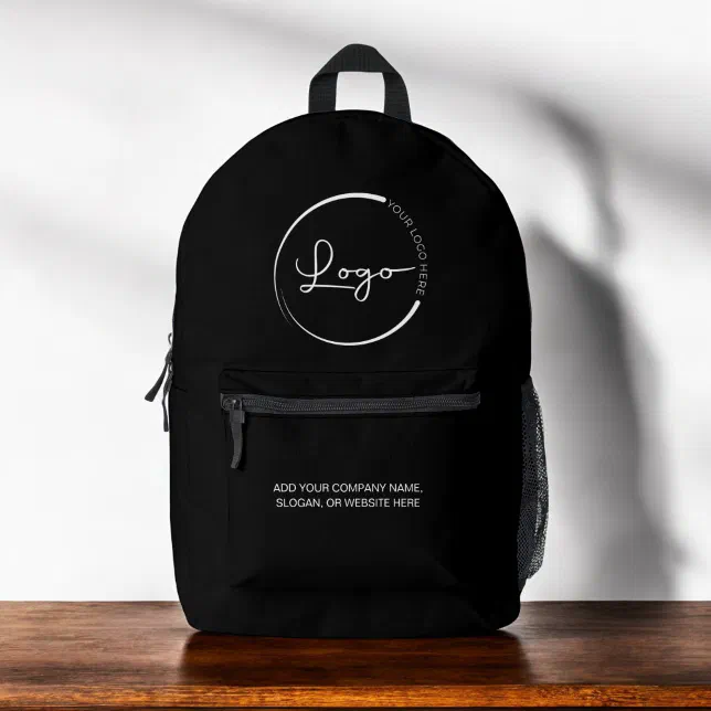 Modern Black Business Logo Corporate Printed Backpack | Zazzle
