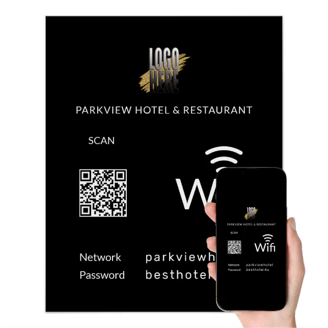 Modern Black Business Wifi Logo QR Code Poster | Zazzle