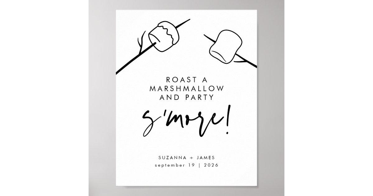 Modern Black Calligraphy Marshmallow S'mores Bar Poster | Zazzle