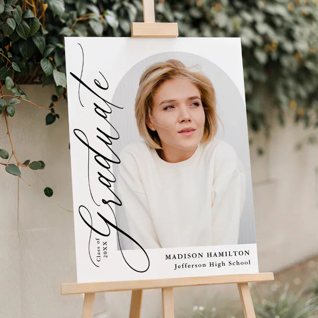 Modern Black Calligraphy Photo Graduation Party Foam Board | Zazzle