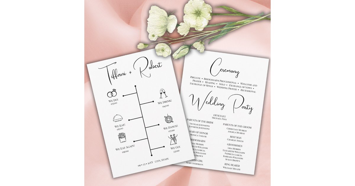 Modern Black Calligraphy Wedding Ceremony Program | Zazzle