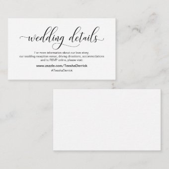 Modern black calligraphy, Wedding Details, website Enclosure Card | Zazzle