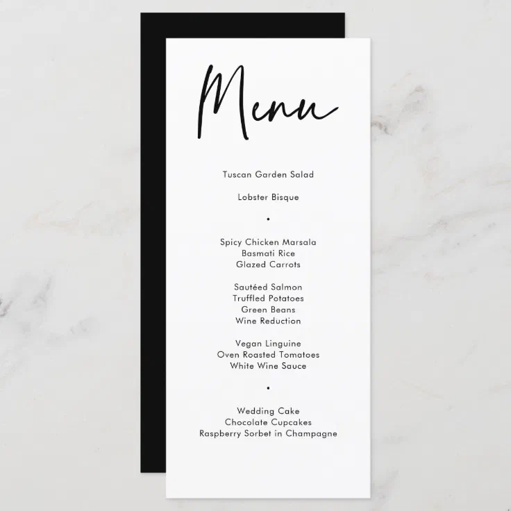 Modern Black Calligraphy Wedding Dinner Menu | Zazzle