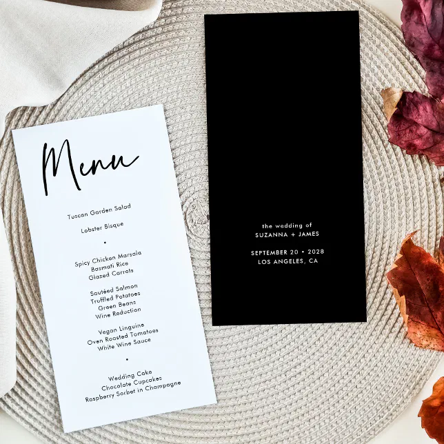 Modern Black Calligraphy Wedding Dinner Menu | Zazzle