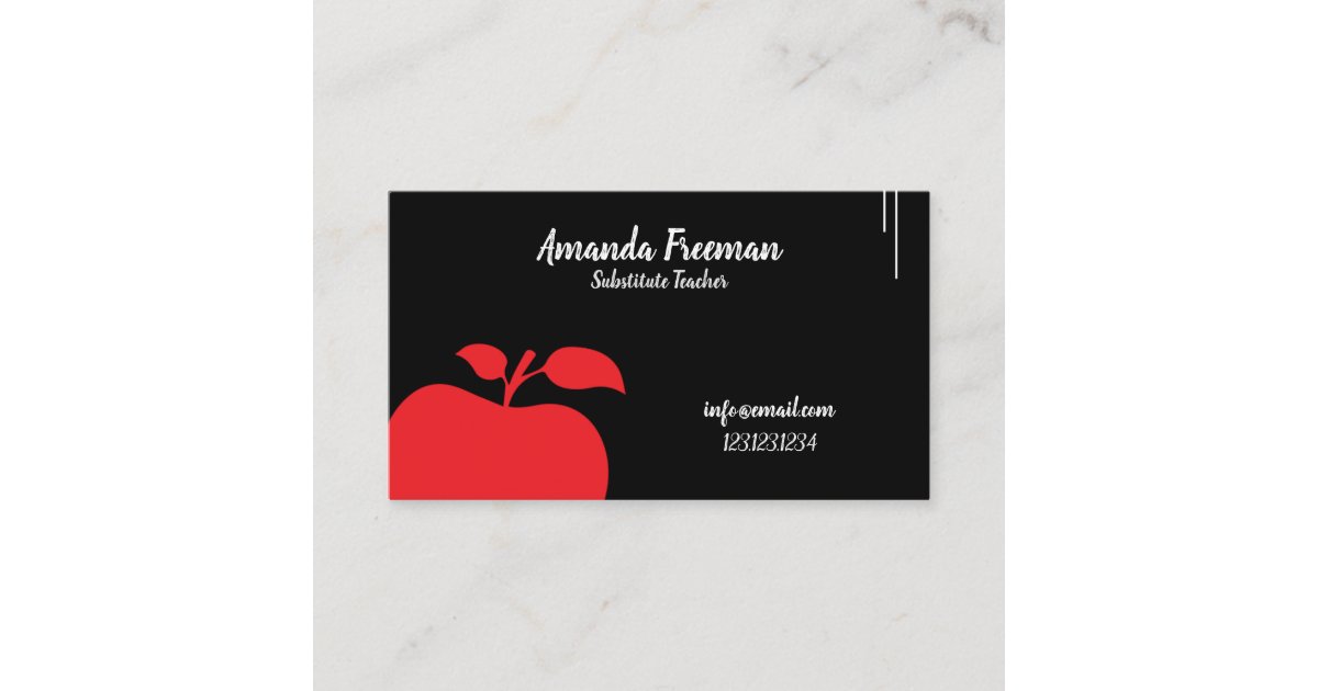 Modern Black Chalkboard Apple Substitute Teacher Business Card | Zazzle
