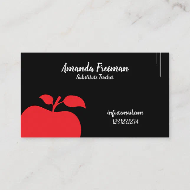 Modern Black Chalkboard Apple Substitute Teacher Business Card | Zazzle