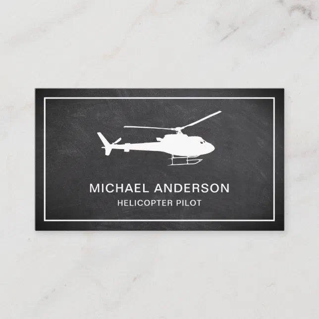 Modern Black Chalkboard Helicopter Pilot Business Card | Zazzle