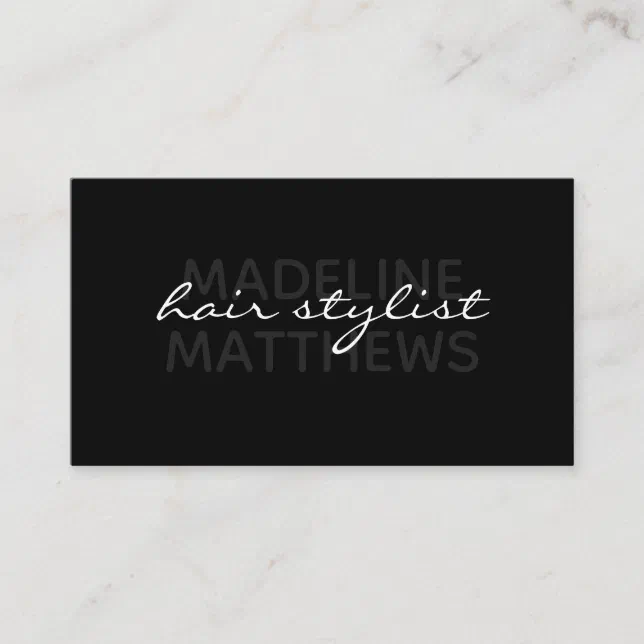 Modern Black Chic Hair Stylist Script Name Stylish Business Card | Zazzle
