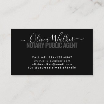 Modern Black Chic Signature Notary Public Agent Business Card | Zazzle