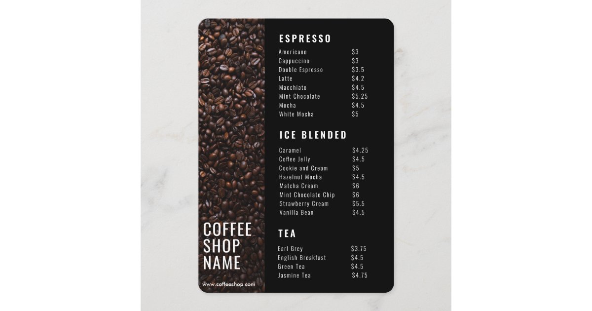Modern Black Coffee Shop Menu | Zazzle