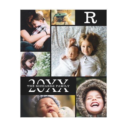 Modern Black Color Block Family 6 Photo Collage Canvas Print | Zazzle