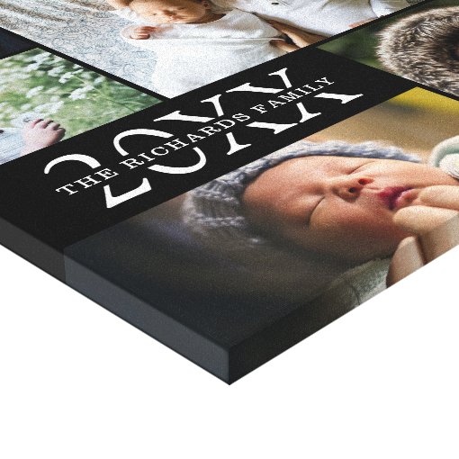 Modern Black Color Block Family 6 Photo Collage Canvas Print | Zazzle